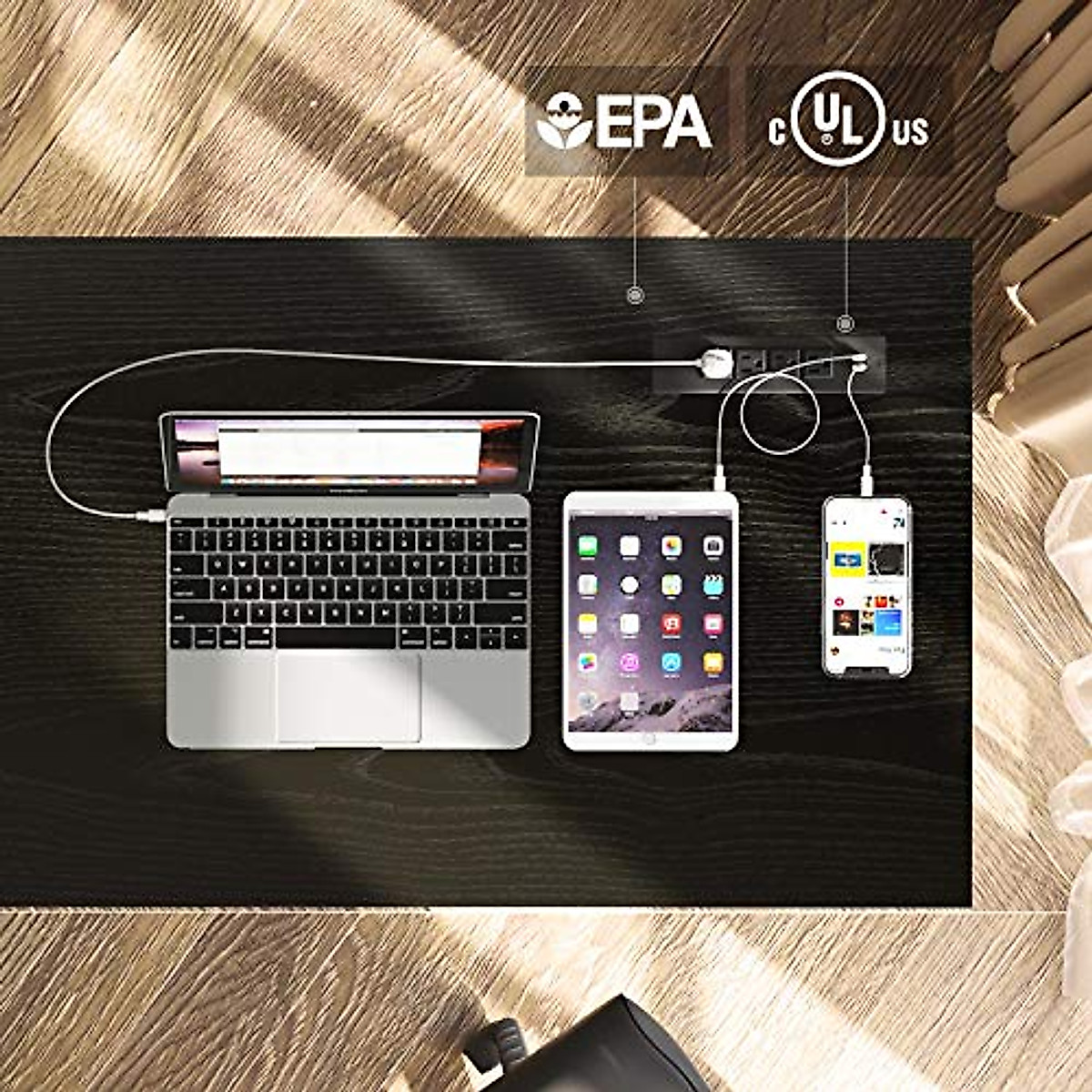 Rolanstar Computer Desk 55” with Power Outlet & Storage Shelves, Home Office PC Desk with USB Ports Charging Station, Writing Study Desktop Table with Stable Metal Frame, Black