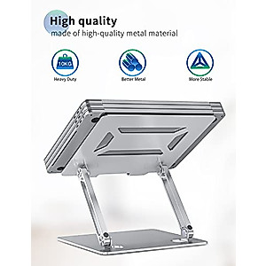 SOUNDANCE Laptop Stand for Desk with Stable Heavy Base, Adjustable Height Multi-Angle, Ergonomic Metal Riser Holder, Foldable Mount Elevator, Compatible with 10 to 15.6 Inches PC Computer, Silver
