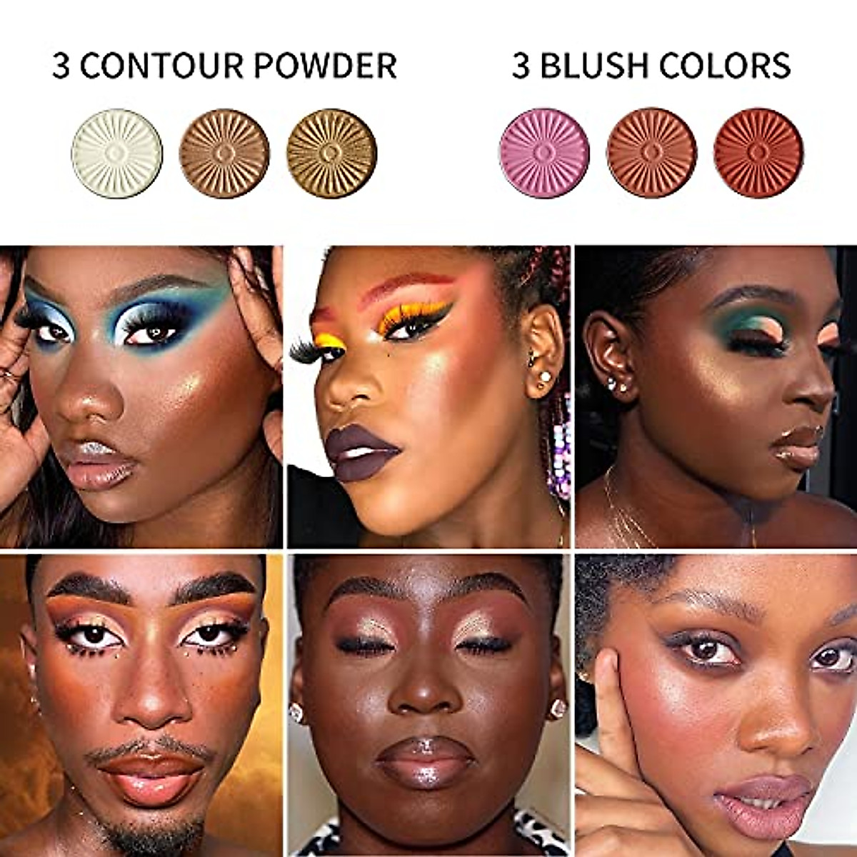 Blush Highlighter Palette, DE’LANCI 6 Color Blushes Highlighter Bronzer Makeup Palette, Natural Matte Shimmer Face Blush Illuminator Pallet, Cheek Blushing Pressed Powder Pallet for Dark Skin Black Women