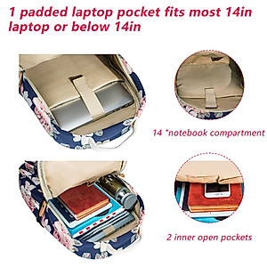 Leaper Floral School Backpack for Girls Travel Bag Bookbag Satchel Dark Blue