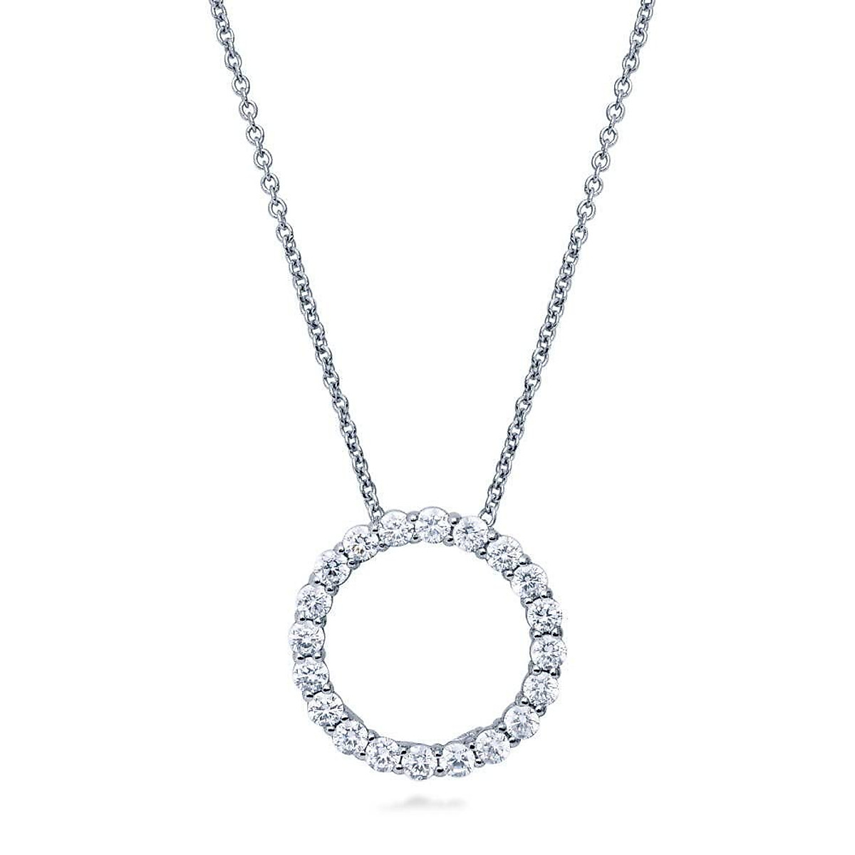 BERRICLE Sterling Silver Open Circle Cubic Zirconia CZ Pendant Necklace for Women, Rhodium Plated