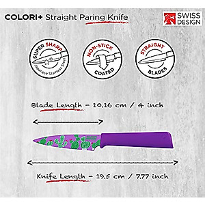 KUHN RIKON Tropics Cactus Colori+ Non-Stick Straight Paring Knife with Safety Sheath, Stainless Steel