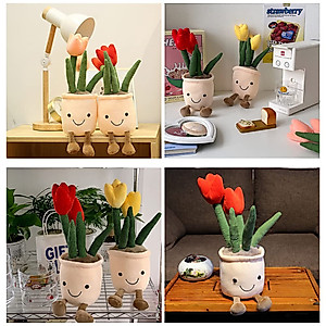 NatureMan Tulip Flower Plush Toy, 13.8" Tulip Flower Pot Stuffed Throw Plushie Pillow Doll, Soft Fluffy Plant Friend Hugging Cushion - Present for Every Age & Occasion (Red)