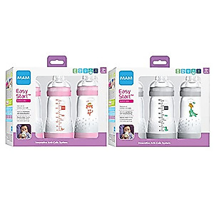 MAM Easy Start Anti-Colic Medium Flow Bottles 9 oz (6-Count), Gray and Pink