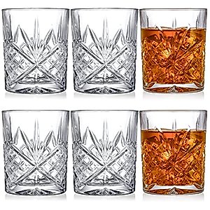 Youeon Set of 6 Crystal Whiskey Glasses, 10 Oz Old Fashioned Glasses, Rocks Glasses, Bourbon Glasses, Rum Glasses, Scotch Glasses, Clear Drinking Glasses for Cocktails Tequila Rum Liquor Rye and More