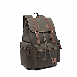 KAUKKO Vintage Casual Canvas and Leather Rucksack Backpack