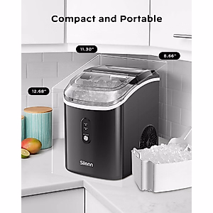 Nugget Countertop Sonic Ice Maker for Home Kitchen Office - Silonn Chewable Pellet Ice Machine with Self-Cleaning Function, 33lbs/24H, Black