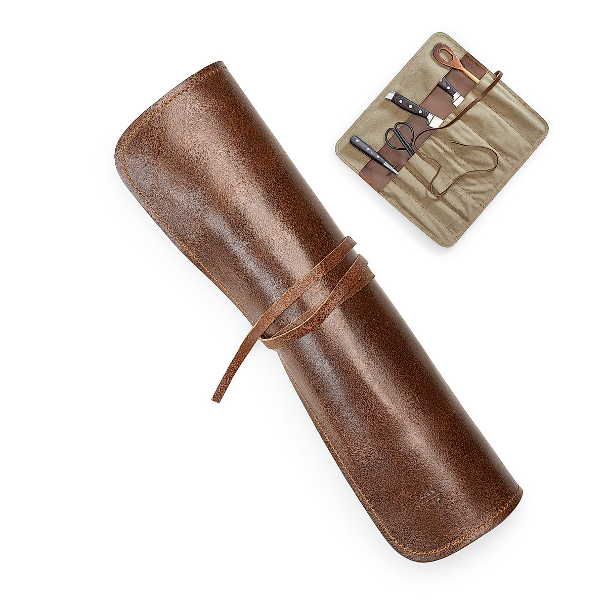 Angus Stoke Knife Bag made of genuine buffalo Leather & Canvas - Chef's Knife Roll Case for Cooking, Camping & BBQ - Knives storage bag Nate (brown)