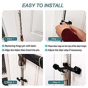 4 Pack Hinge Pin Black Door Stopper, Adjustable Heavy Duty Hinge Pin Door Stop with Black Rubber Bumper Tips