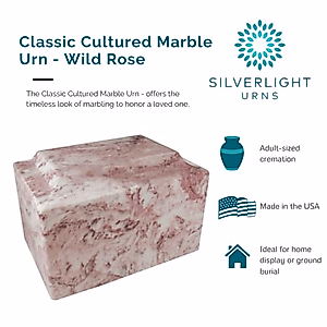 Wild Rose Classic Cultured Marble Cremation Urn for Ashes, Pink, Red, Adult Sized Cremation Urn for Human Ashes, Ground Burial, Home Memorial and Funeral Cremation Urn