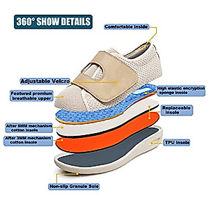 HYHFM Women's Wide Width Diabetic Walking Shoes with Adjustable Closure, Easy On/Off Lightweight Sneakers for Elderly Arthritis Swollen Feet(BG-9)