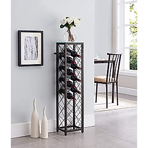 Kings Brand Furniture – Metal with Glass Top Shelf Freestanding Wine Rack Storage Tower - Holds 13 Bottles - Pewter Finish