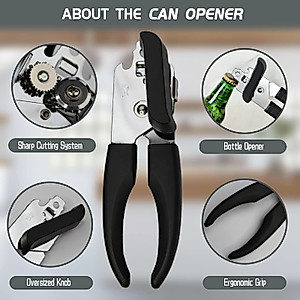 Can Opener Manual,Handheld Heavy Duty Can Opener Smooth Edge Comfortable Grip Safety Can Openers, Oversized Easy Turn Knob & Stainless Steel Sharp Blade,Ergonomic