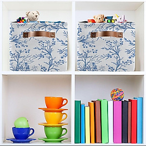 susiyo Foldable Storage Bin Oriental Garden Bird Fabric Storage Baskets Collapsible Shelf Baskets Organizing Basket Bin with PU Handles for Shelves Home Closet Bedroom Living Room-1Pack