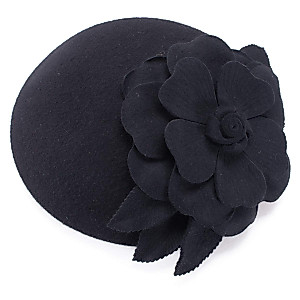 Lawliet Flower Womens Dress Fascinator Wool Pillbox Hat Party Wedding A083 (Black)