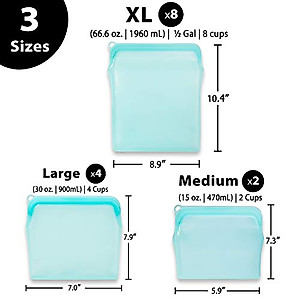 BluePerlOne Two-30 oz. 100% Silicone Reusable Food Storage Bags (2 Pack) - Eco-friendly, Food-Grade, Leak-Proof Zipper Bags - Microwave, Oven, Sous Vide, Dishwasher & Freezer Safe (4 Cups/ 30 oz.)