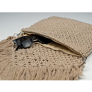 Wicker Purses for Women, Handmade Straw Bag, Rattan Purse (Khaki)