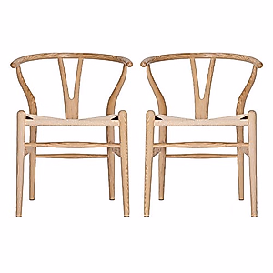 VODUR Wishbone Chair Natural Solid Wood Dining Chairs/Hans Vegner Y Chair Rattan and Wood Accent Armrest Chair (Ash Wood + Natural Wood Color)