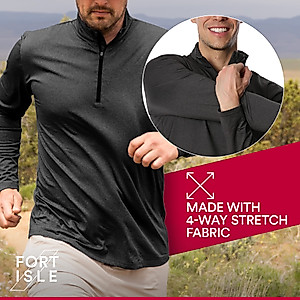 Fort Isle Mens Quarter Zip Long Sleeve Pullover Shirt - 1/4 Zip Pullover Mens | Performance Quarter Zip Pullover Men Dark Gray