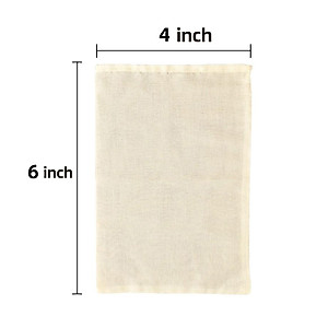 GEMLORD 50 Pcs 4 x 6 Inches Cotton Muslin Bags, Reusable Drawstring Bags for Tea, Cheesecloth Sachet Bags with Drawstring for Party, Home Storage and DIY Craft