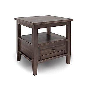 SIMPLIHOME Warm Shaker SOLID WOOD 20 inch Wide Rectangle End Table in Warm Walnut Brown with Storage, 1 Drawer, 1 Shelf, for the Living Room and Bedroom