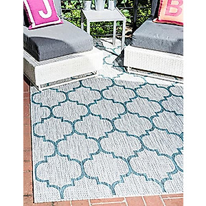 Unique Loom Outdoor Trellis Collection Area Rug (7' 1" x 10' Rectangle, Gray/ Ivory)