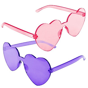 Fengek 6 Pcs Heart Shape Sunglasses Frameless Transparent Glasses Party Favors for Women, Multicolor 1