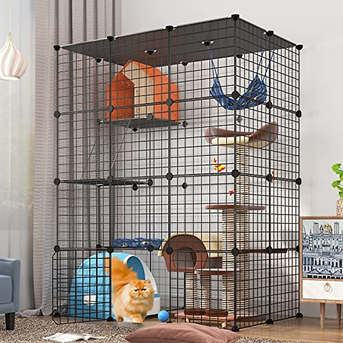 Eiiel Large Cat Cage Enclosure Indoor DIY Cat Playpen Detachable Metal Wire Kennels Crate 2x3x4 Large Exercise Place Ideal for 1-3 Cat…