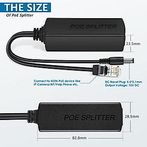 PwrON Active POE Splitter Adapter, 48V to 12V, IEEE 802.3af Compliant, 10/100Mbps up to 100 Meters for Surveillance Camera, Wireless Access Point and VoIP Phone