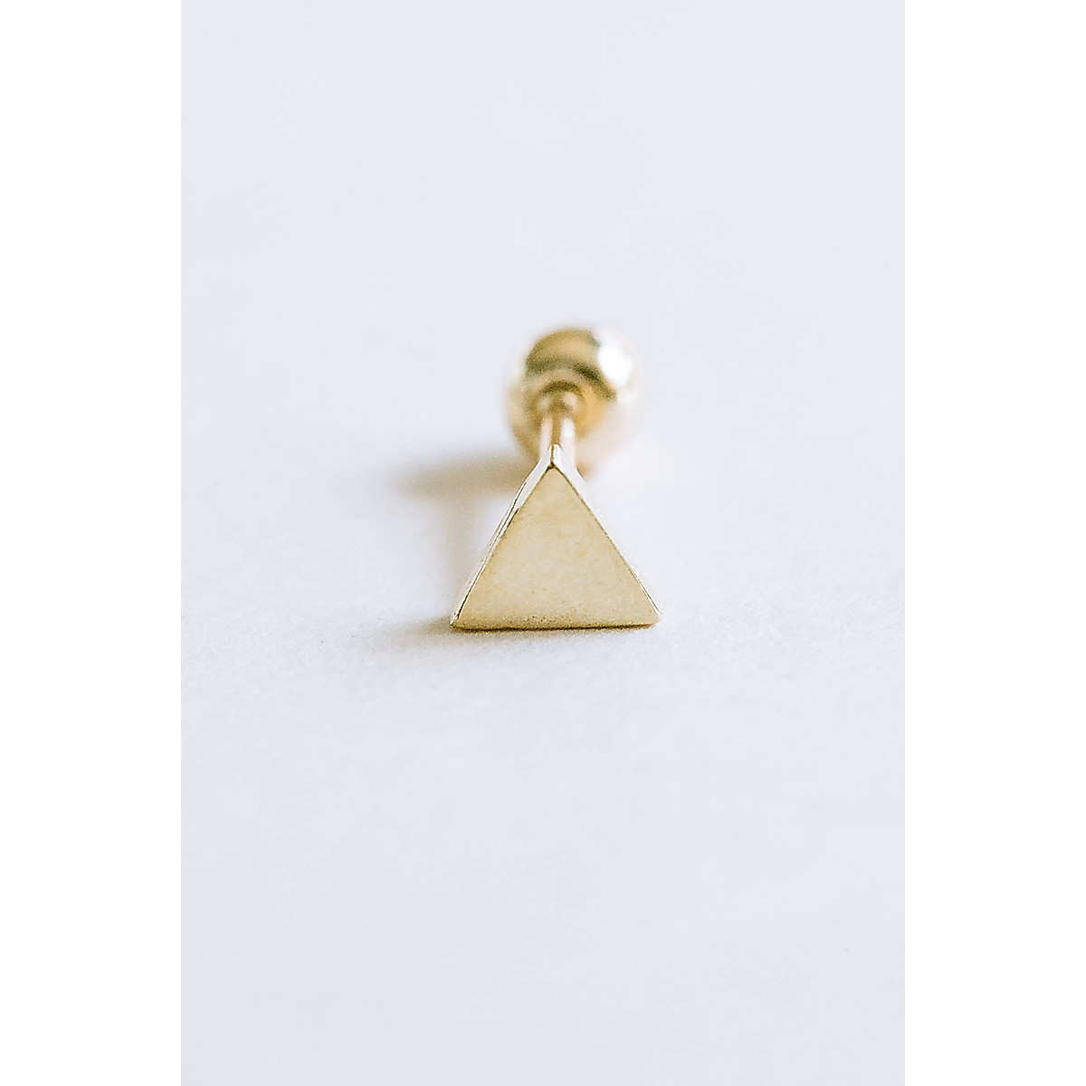ONDAISY 14K Solid Yellow Gold 6mm Jewelry Triangle Pyramid Ear Studs Post Barbell Earring Piercing For Women Sensitive Ears