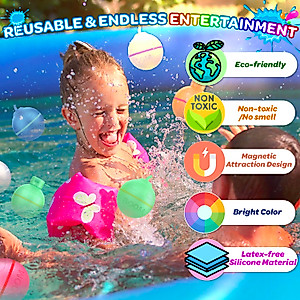12pcs Reusable Water Balloons for Kids - Silicone Balloon with Magnetic Self Sealing Magnetic Quick and Easy Refill Outdoor Water Bombs - Bulk Pack with Mesh Bag (Bomb & Grenade)