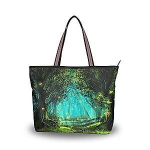 JSTEL Women Large Tote Top Handle Shoulder Bags Fantasy Fairy Forest Patern Ladies Handbag