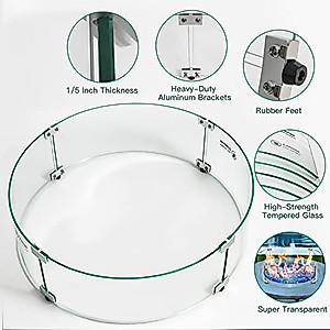 Apromise Fire Pit Wind Guard - 23" x 7" Fire Pit Glass Wind Guard for Round Fire Pit Table | 1/4-Inch Thickness Tempered Glass & Hard Aluminum Corner Brackets