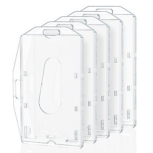 Pawfly 5 Pack Vertical and Horizontal 1-Card Badge Holder with Thumb Slot Single Card Hard Transparent PC Case Protector for Office School ID Credit Card Driver’s License and Pass