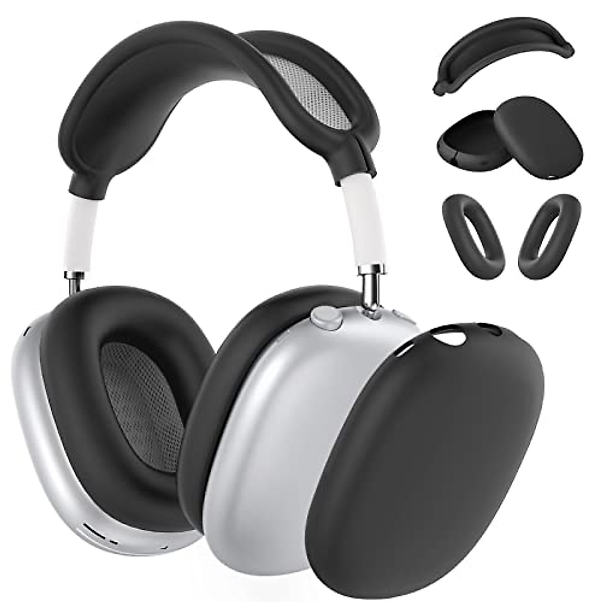 Silicone Case Cover for AirPods Max Headphones, Anti-Scratch Ear Pad Case Cover/Ear Cups Cover/Headband Cover for AirPods Max, Accessories Soft Silicone Skin Protector for Apple AirPods Max (Black)