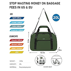 ECOHUB Personal Item Bag 16'' Small Duffel Bag Travel Bag Weekender Bag Gym Bag Tote Duffel bag Overnight Bags Travel Essentials for Women and Men Shoulder Bag Carry On Shoes Bag (Green)