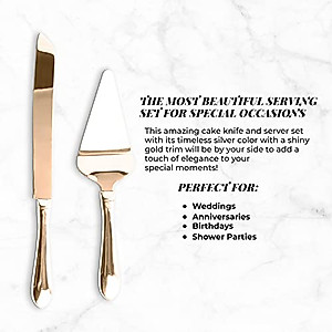 Homi styles Metallic Rose Copper Gold Stainless Steel Cake Serving Set - Cake Knife and Server - Cake Serving Set With Serrated Blade for Easier Cutting - Holidays, Birthdays, Wedding, Anniversary