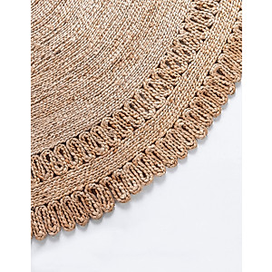 Unique Loom Braided Jute Collection Classic Quality Made Natural Hand Woven With Circle Swirl Details Area Rug, 4' 0 x 4' 0 Round