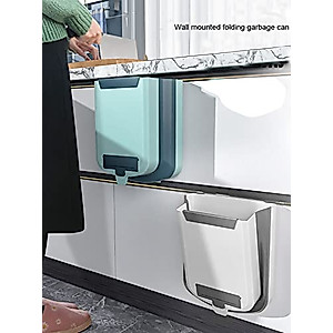 Hangningo Hanging Kitchen Trash Can, Foldable Waste Bin for Kitchen, Collapsible Hang Small Plastic Garbage Can 9.9L for Cabinet/Car/Bedroom/Bathroom (Green)