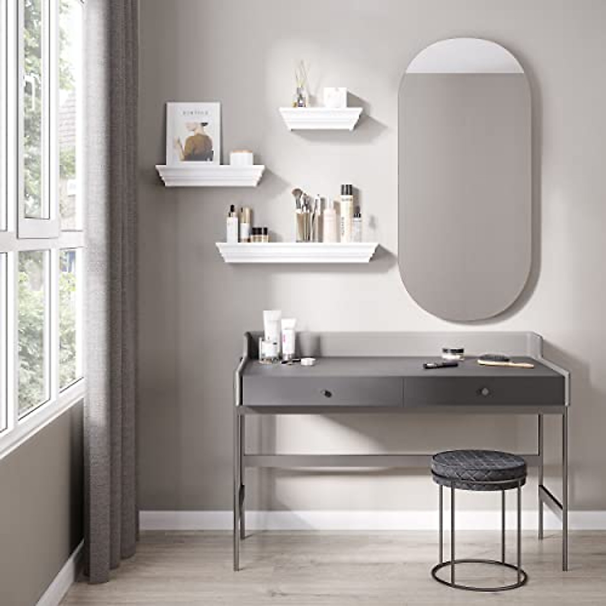 Ballucci Victorian Wall Ledge and Shelf, 12", 16", 24", Set of 3, White