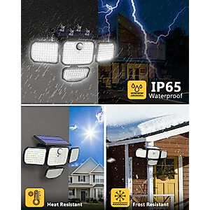 Solar Lights Outdoor Motion Sensor, 286 LED 3000 LM Solar Security Lights with Remote Control, IP65 Waterproof,4 Heads Solar Flood Lights with 3 Modes for Front Door Backyard Garage Deck