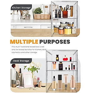 Bread Box,Large Bread Boxs for Kitchen Countertop - 4 Layers Adjustable Bread Storage Container, Clear Boxes for Kitchen Counter, Breads Box Airtight,Bread Holder,Perfect for Bagel, Muffins