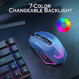 UHURU Gaming Mouse, Wireless Gaming Mouse with 6 Buttons 7 Changeable LED Color up to 10000 DPI, Rechargeable USB Gamer Mouse for PC Laptop (Blue)