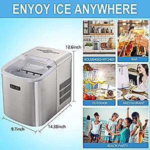 KUMIO Stainless Steel Ice Makers Countertop, 33 Lbs in 24 Hrs, 10 Bullet Ice Ready in 6-8 Mins, Automatic Self-Cleaning, 2 Sizes of Bullet Ice for Home Kitchen Office Bar Party