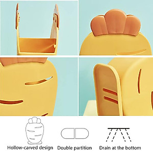 Hoshen Household Tableware Spoon Chopstick Cage, Kitchen Standing Chopstick Cage, Double-Compartment Drain Chopstick Cage，Carrot Shape，Blue