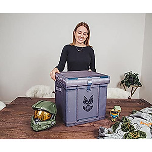 Ukonic Halo Ammo Crate 15-Inch Storage Bin Cube Organizer with Lid and Handles | Cubby for Closet, Shelves, Toys | Fabric Basket Container, Home Decor for Playroom | Video Game Gifts and Collectibles