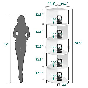 YITAHOME 6-Tier Corner Shelf, 68.8" Tall Modern Free Standing Zigzag Corner Bookshelf, 6 Shelf Display Corner Bookcase Open Small Book Shelves for Living Room, Home Office, Small Space, White