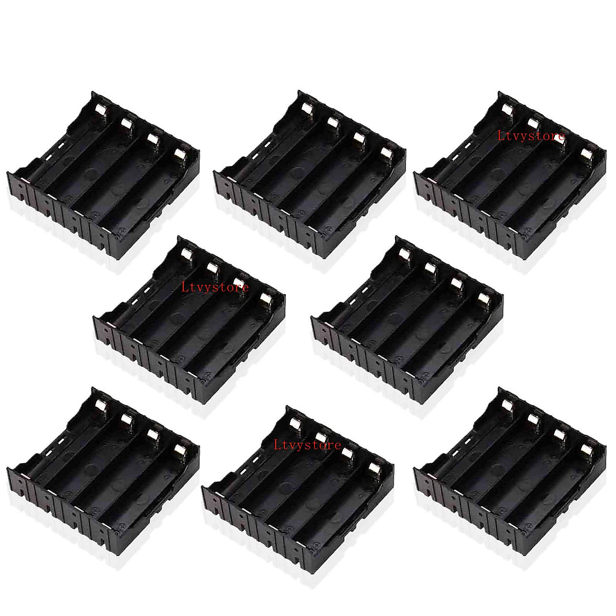 Ltvystore 18650 Battery Case Holder, 8 Pcs 4 Slots x 3.7V DIY Battery Storage Box, in Parallel Black Plastic Batteries Case with Pin for 4 x 18650