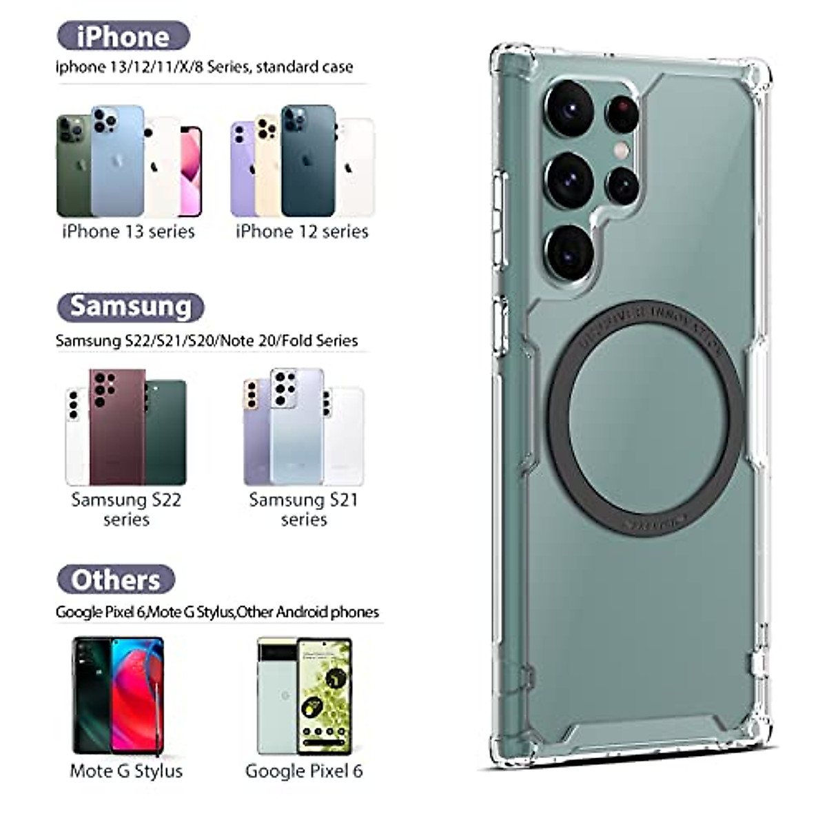 Nillkin MagSafe Ring Magnet - Magnetic Phone Sticker for Samsung Galaxy S23 S22 S21 S20 Ultra/Plus,Note 20/10/9 Series, iPhone 14 13 12 11/XS/8/SE, Google Pixel 7 Pro, Android Phones, 2 Pack Black