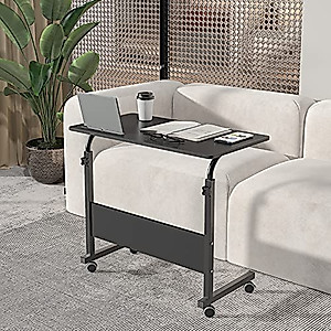 sogesfurniture Mobile Side Table 31.4 inches Tablet Slot & Wheels Mobile Laptop Computer Desk Adjustable Movable Laptop Computer Stand for Bed Sofa,Oak Color